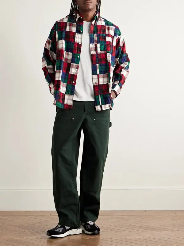 BEAMS Button-down Collar Patchworked Checked Wool-madras Shirt