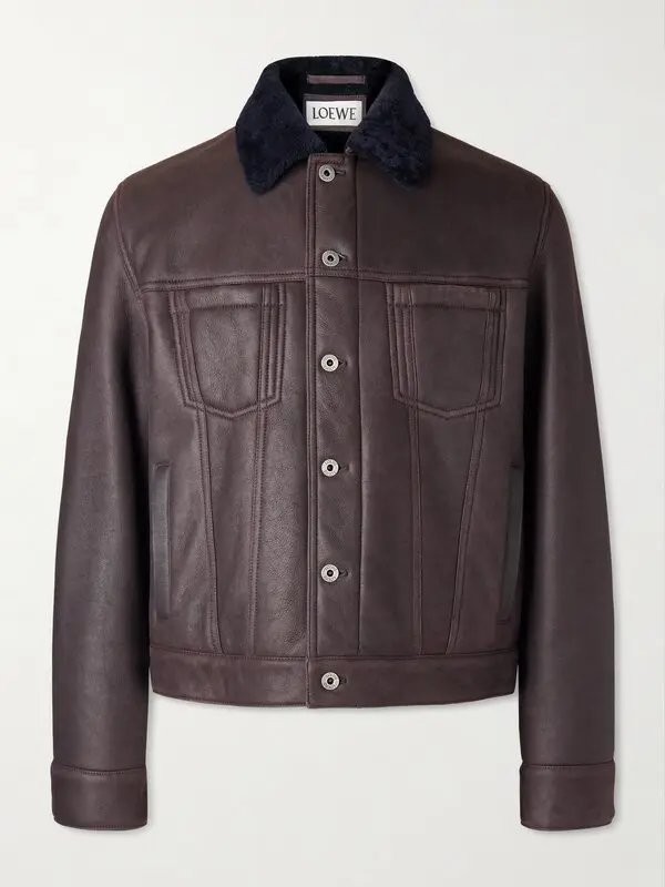 Loewe Shearling-trimmed Trucker Jacket - Brown