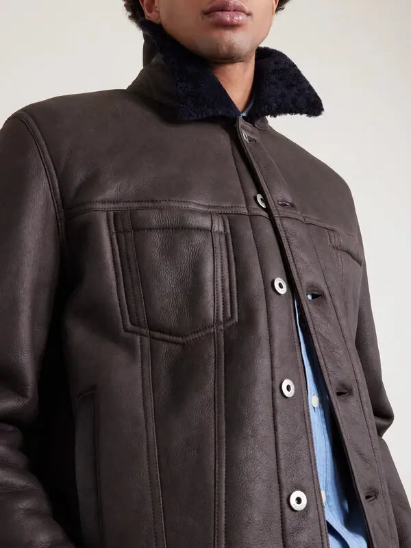 Loewe Shearling-trimmed Trucker Jacket - Brown