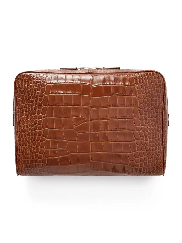 TOM FORD Croc-effect Leather Laptop Pouch - Brown