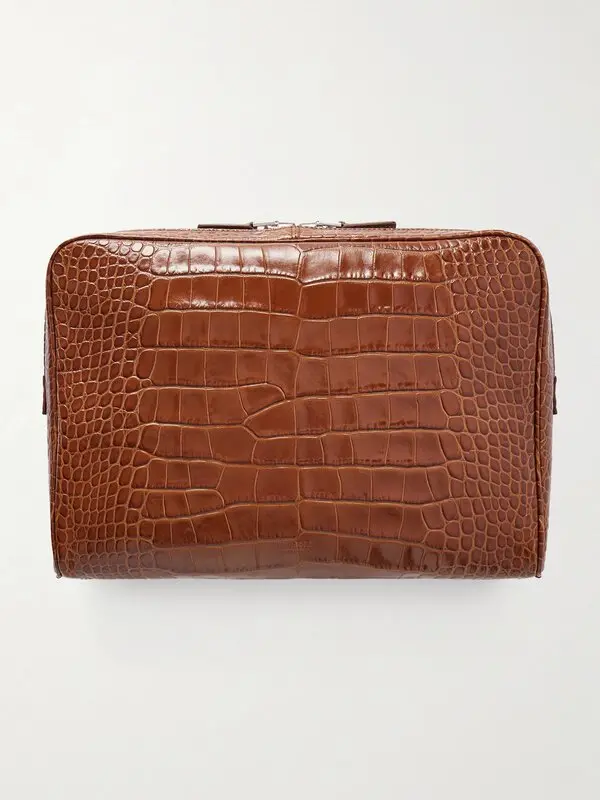 TOM FORD Croc-effect Leather Laptop Pouch - Brown