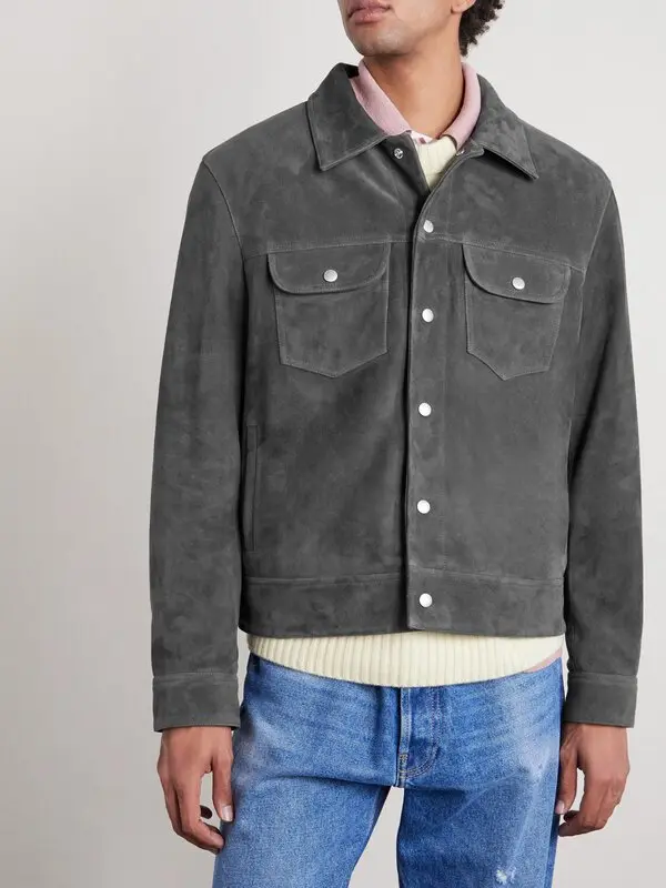 FRAME Suede Trucker Jacket - Gray