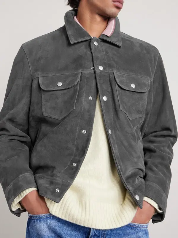 FRAME Suede Trucker Jacket - Gray