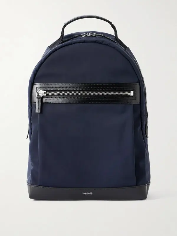 TOM FORD Leather-trimmed Nylon Backpack - Blue