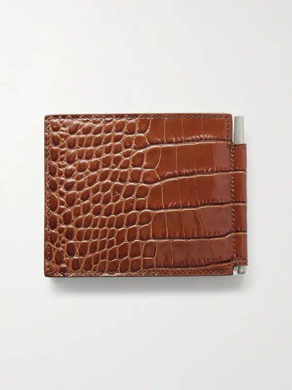 TOM FORD Croc-effect Leather Billfold Wallet - Brown