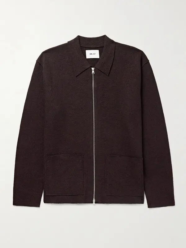 Nn07 Jonas 6398 Brushed-wool Zip-up Cardigan - Brown