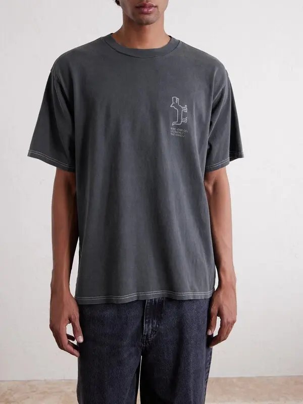 Nudie Jeans Koffe Scratched Tracks Printed Cotton-jersey T-shirt