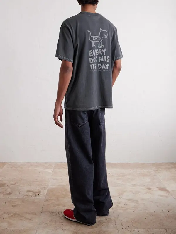 Nudie Jeans Koffe Scratched Tracks Printed Cotton-jersey T-shirt