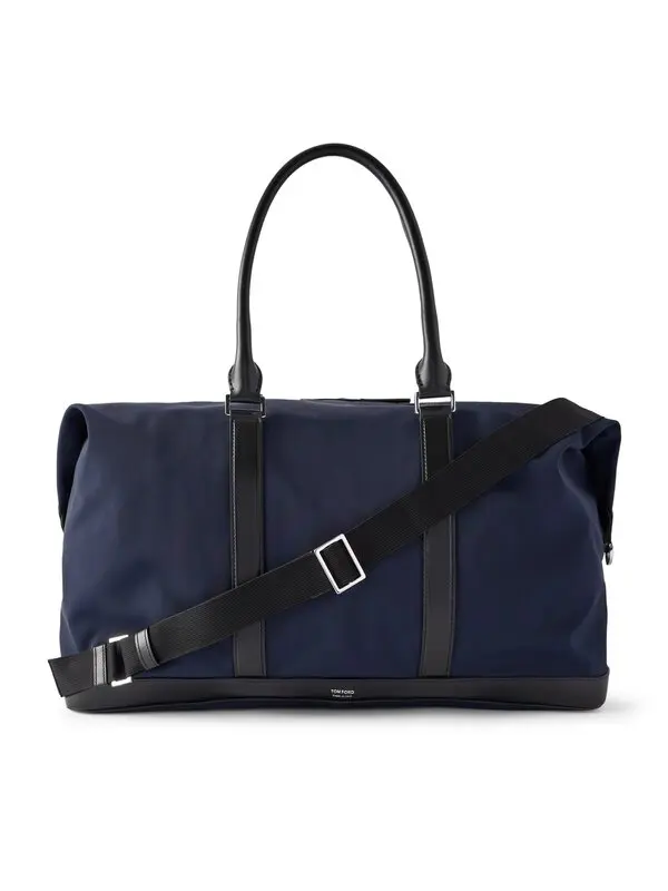 TOM FORD Leather-trimmed Recycled-nylon Weekend Bag - Blue