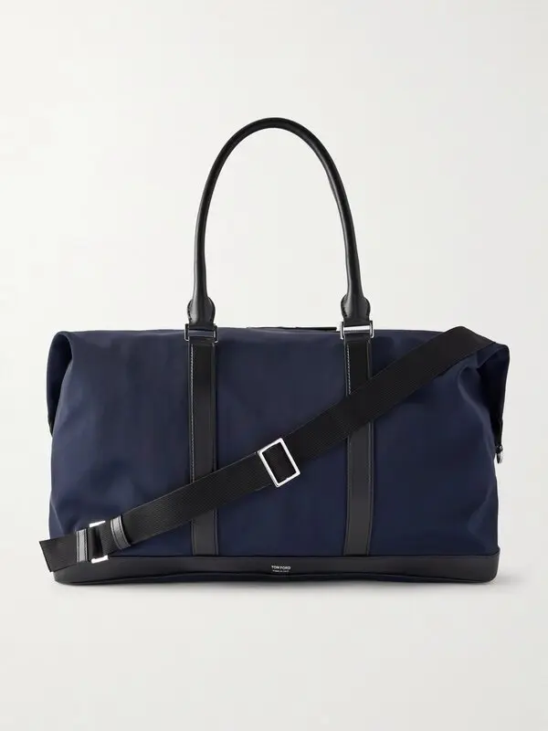 TOM FORD Leather-trimmed Recycled-nylon Weekend Bag - Blue
