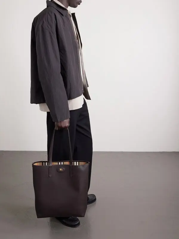Burberry Reversible Full-grain Leather And Checked Canvas Tote Bag