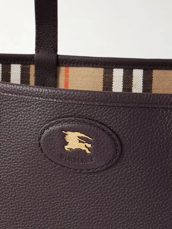 Burberry Reversible Full-grain Leather And Checked Canvas Tote Bag