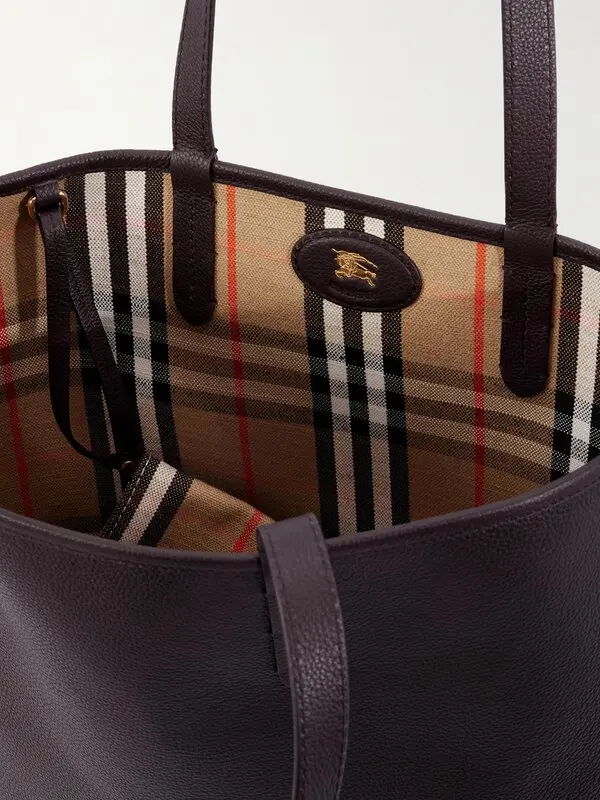 Burberry Reversible Full-grain Leather And Checked Canvas Tote Bag