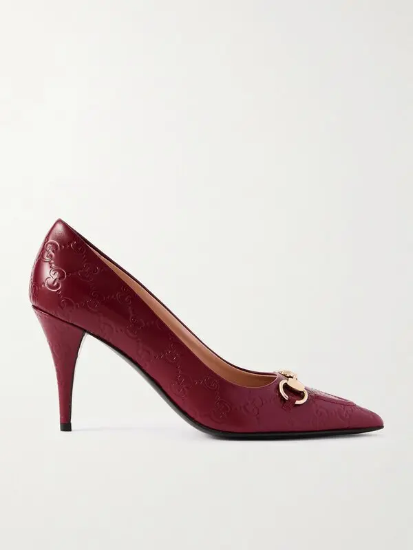 Gucci Horsebit-embellished Debossed Leather Pumps
