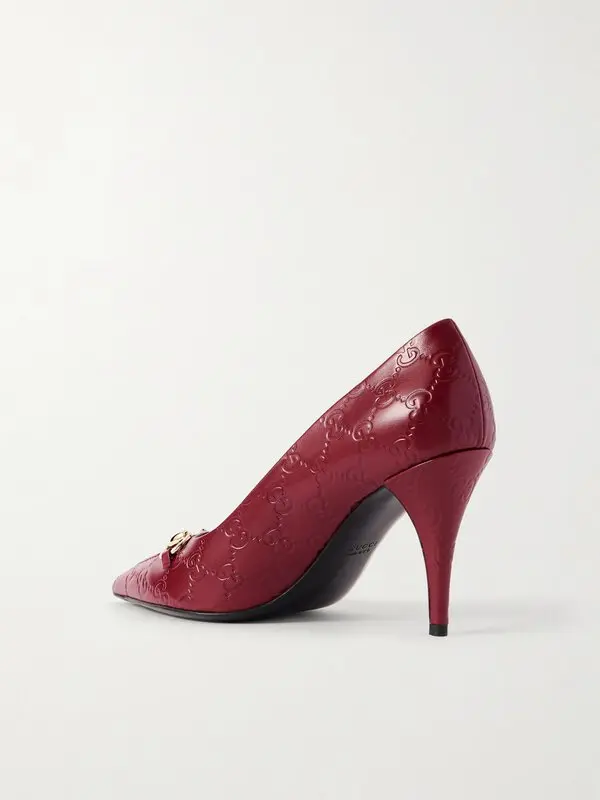 Gucci Horsebit-embellished Debossed Leather Pumps