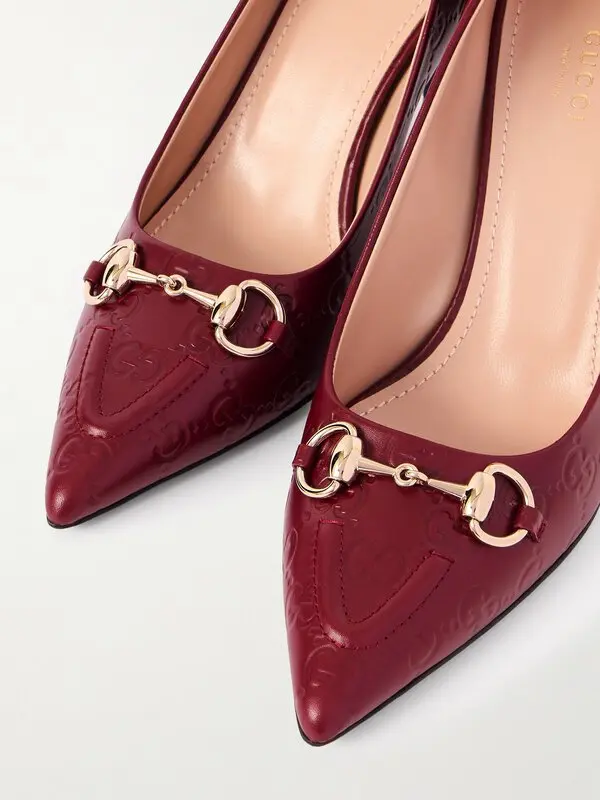 Gucci Horsebit-embellished Debossed Leather Pumps