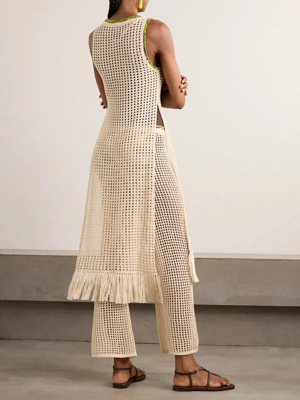 Escvdo Atuq Fringed Open-knit Midi Dress