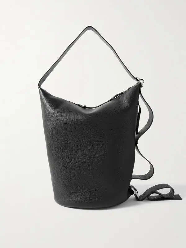 Loewe Loop Medium Logo-debossed Leather Bucket Bag - Black
