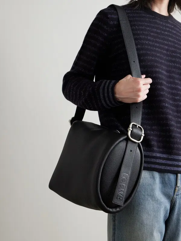 Loewe Loop Medium Logo-debossed Leather Bucket Bag - Black