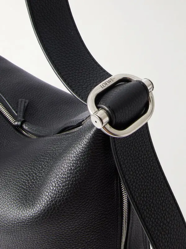 Loewe Loop Medium Logo-debossed Leather Bucket Bag - Black