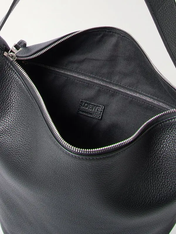 Loewe Loop Medium Logo-debossed Leather Bucket Bag - Black