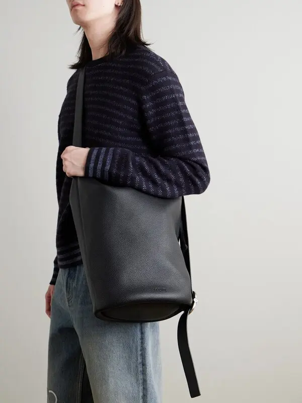 Loewe Loop Medium Logo-debossed Leather Bucket Bag - Black