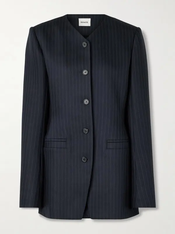 Khaite Naran Pinstriped Herringbone Blazer