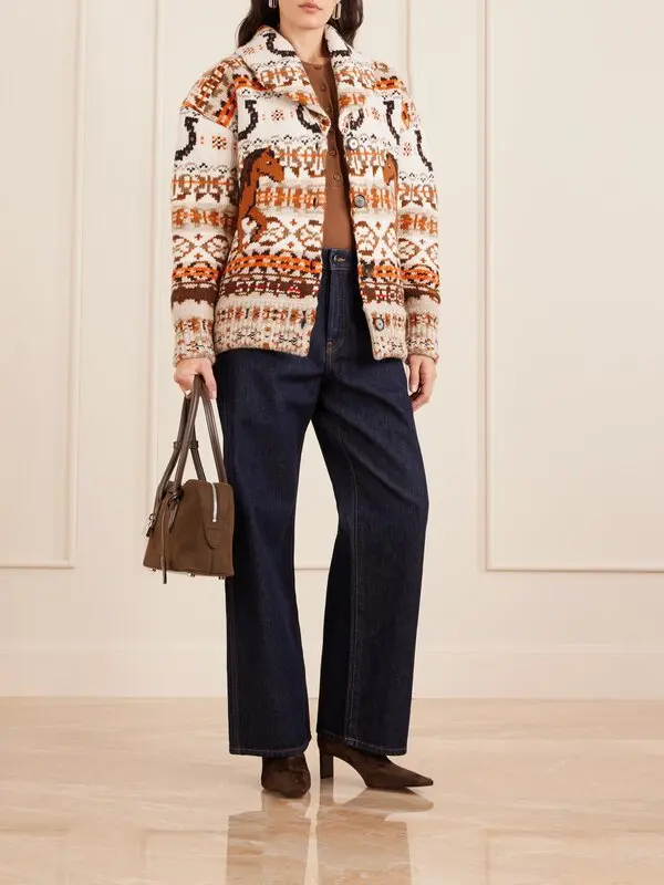 Stella McCartney Jacquard-knit Wool Cardigan - Brown
