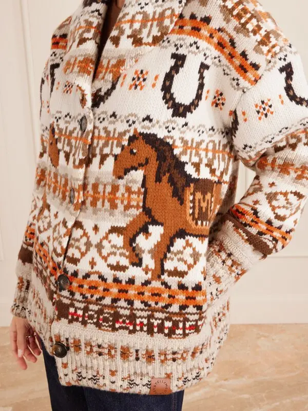 Stella McCartney Jacquard-knit Wool Cardigan - Brown