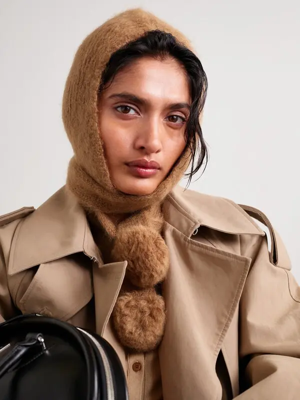 Acne Studios Tie-detailed Mohair And Wool-blend Hood - Beige