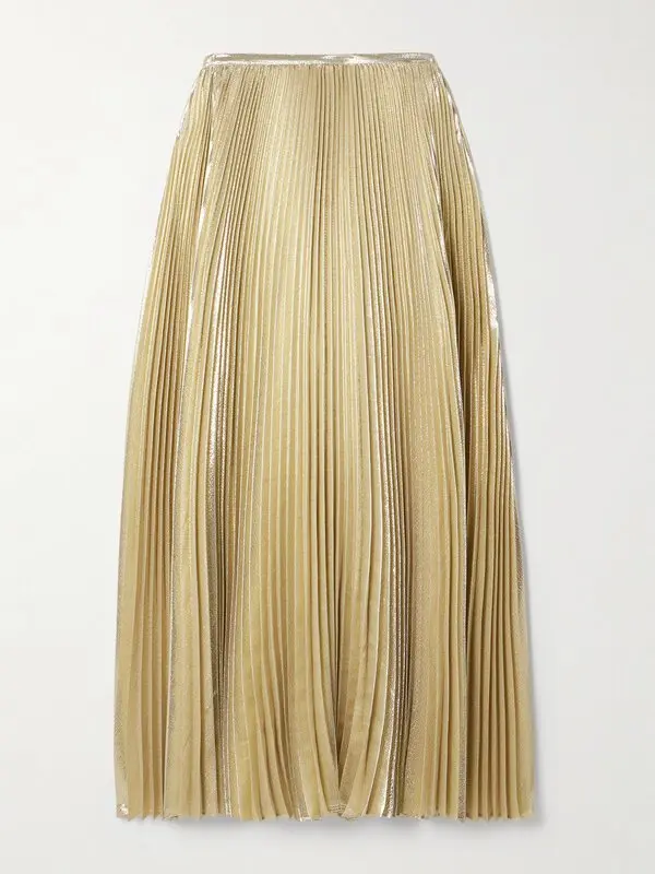 JOSEPH Essai Metallic Plissé Silk-blend Midi Skirt - Gold