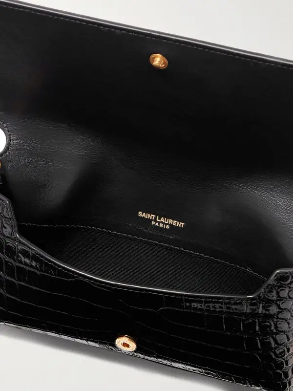 Saint Laurent Cassandre Croc-effect Leather Phone Pouch - Black