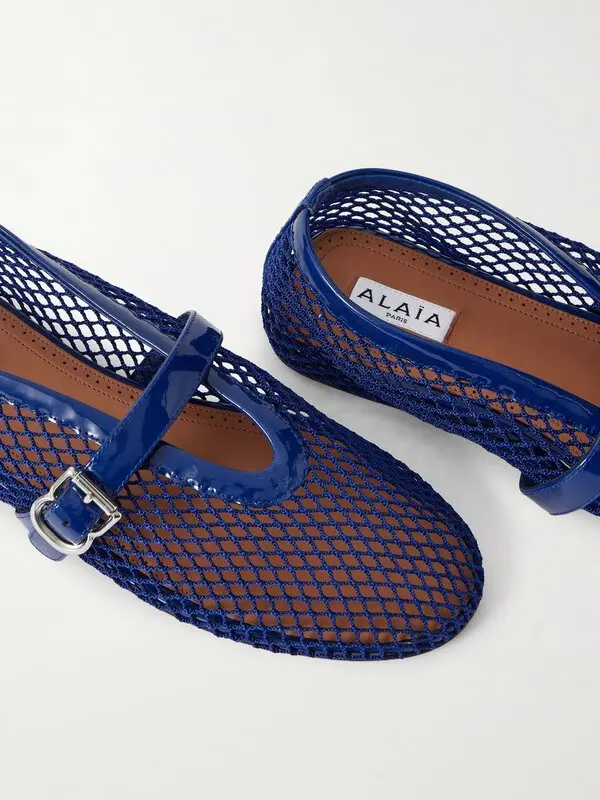 Alaïa Patent Leather-trimmed Mesh Ballerinas - Blue