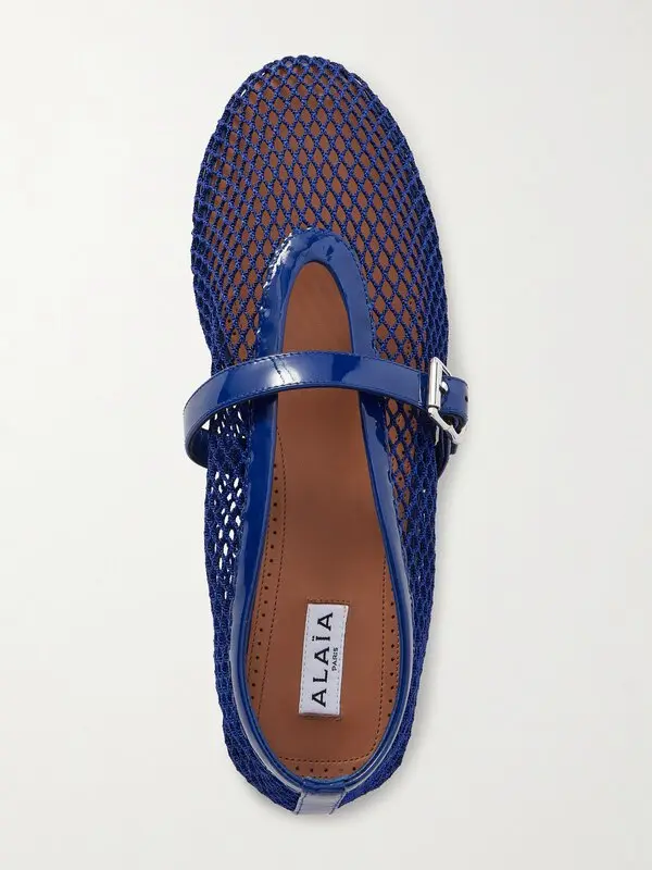 Alaïa Patent Leather-trimmed Mesh Ballerinas - Blue