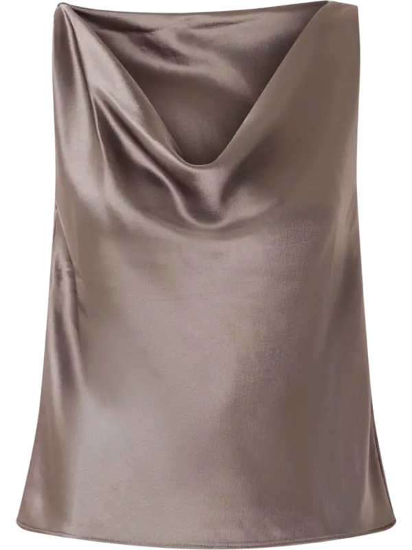 LESET Barb Draped Satin Blouse - Brown