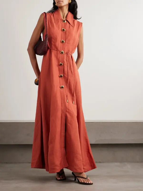 Aje Belted Embellished Maxi Shirt Dress - Orange | Editorialist
