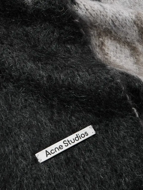Acne Studios Hooded Fringed Mohair And Wool-blend Jacquard Scarf - Gray