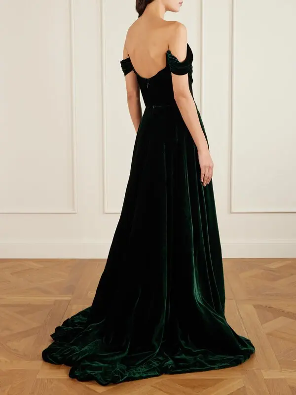 Costarellos Off-the-shoulder Asymmetric Velvet Gown