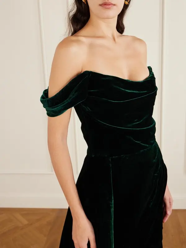 Costarellos Off-the-shoulder Asymmetric Velvet Gown