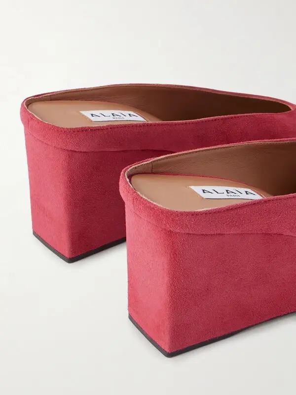 Alaïa 75 Suede Point-toe Wedge Mules - Pink