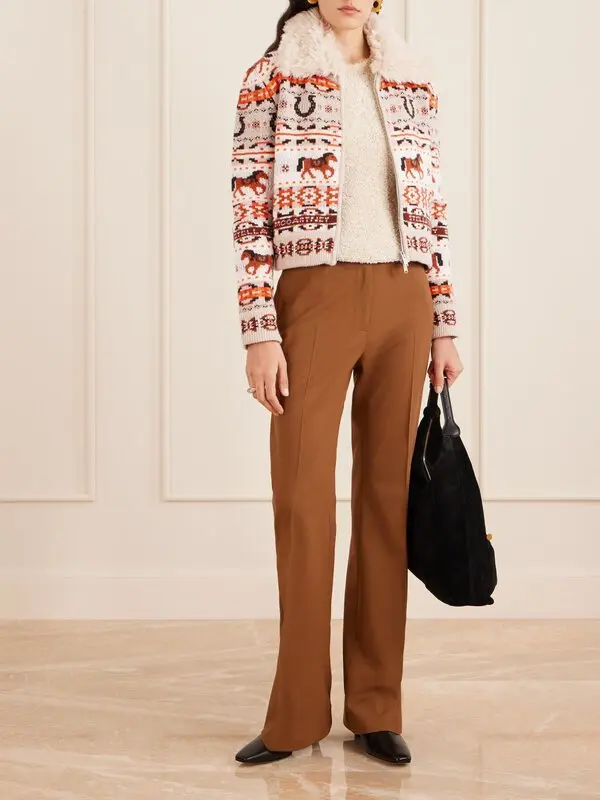 Stella McCartney Cropped Jacquard-knit Wool Cardigan - Light Brown