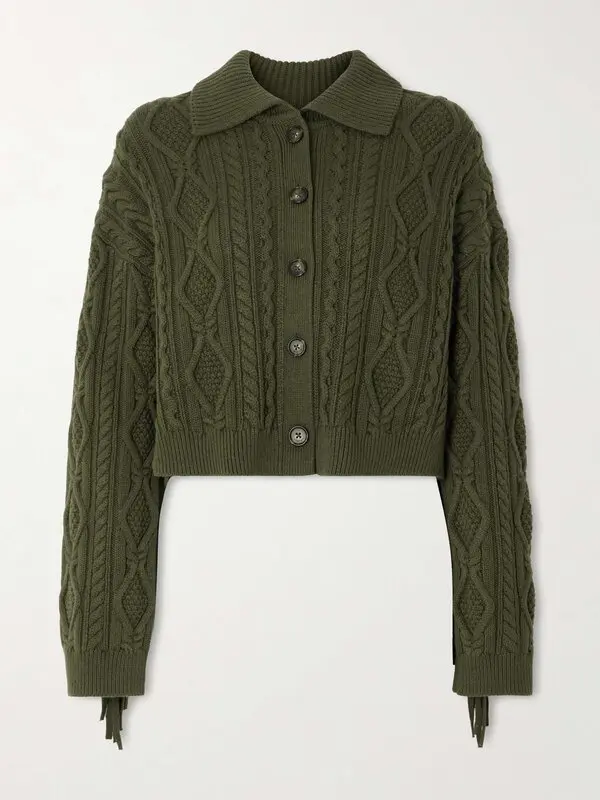 Simkhai Virginia Cropped Fringed Cable-knit Cardigan