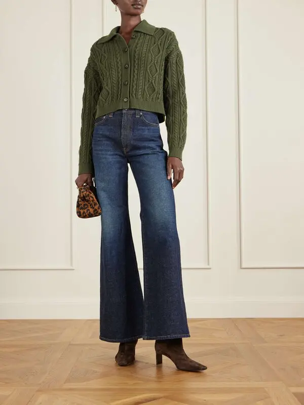 Simkhai Virginia Cropped Fringed Cable-knit Cardigan