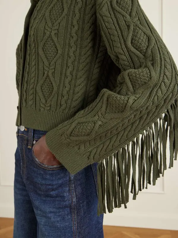 Simkhai Virginia Cropped Fringed Cable-knit Cardigan