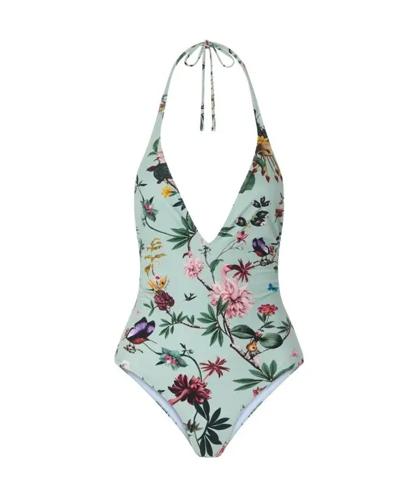 La DoubleJ Printed Halterneck One Piece Swimsuit - Green