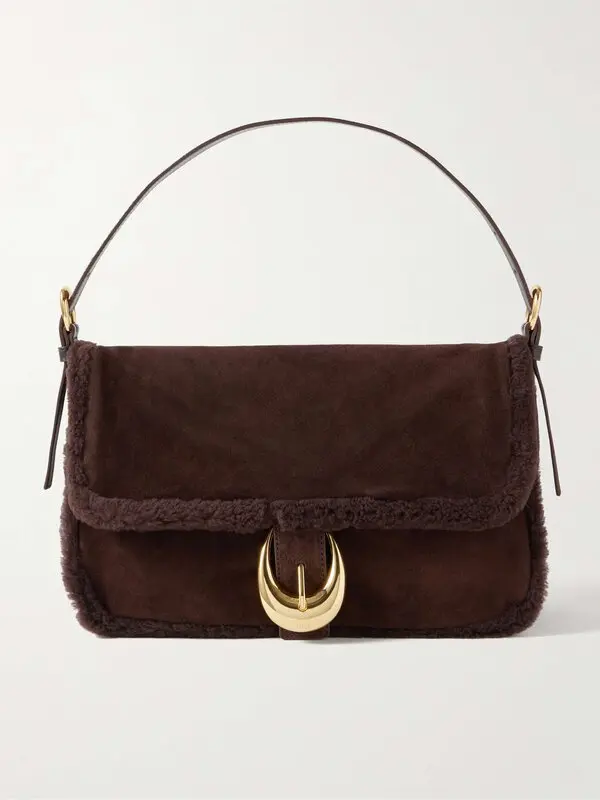Staud Harlow Medium Shearling Shoulder Bag - Dark Brown