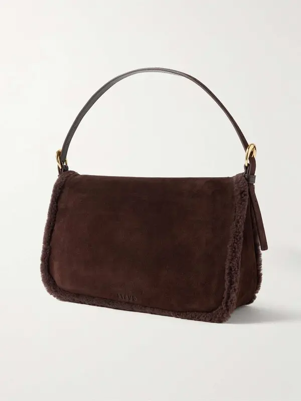 Staud Harlow Medium Shearling Shoulder Bag - Dark Brown
