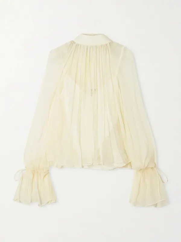 Staud Roux Gathered Chiffon Blouse - Neutrals