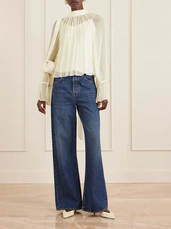Staud Roux Gathered Chiffon Blouse - Neutrals