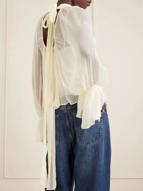 Staud Roux Gathered Chiffon Blouse - Neutrals